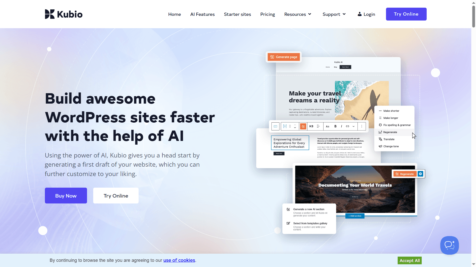 Kubio – AI-Powered WordPress Website Builder | B12