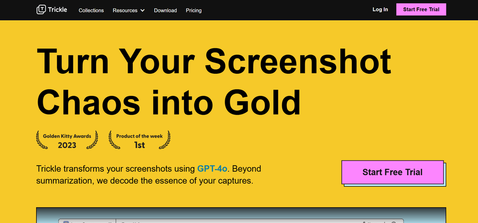 Trickle Screenshot - AI-Powered Screenshot Insights | B12 Trickle Screenshot - AI-Powered Screenshot Insights | B12
